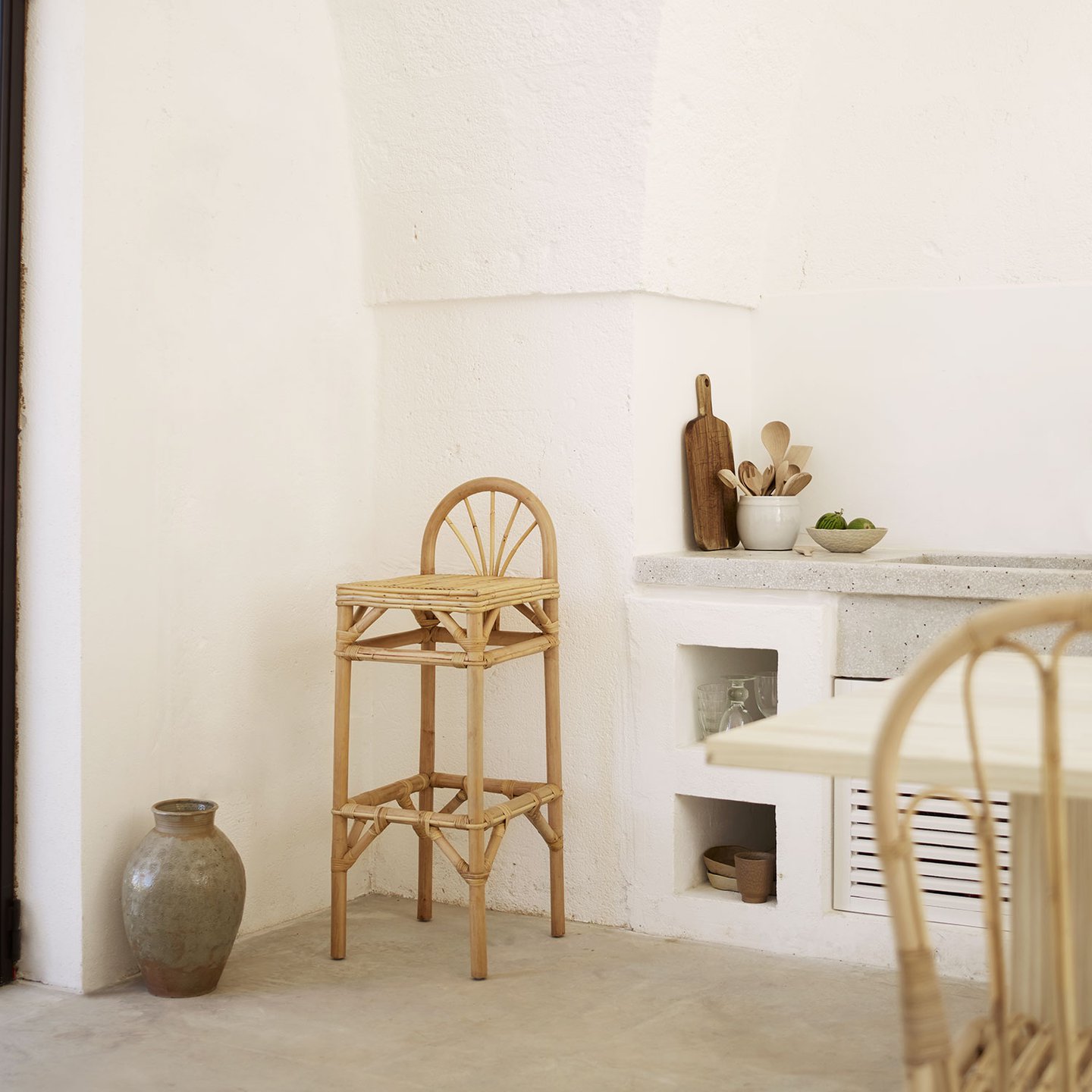 Bar stool in rattan with low back rest | Products | Tine K Home